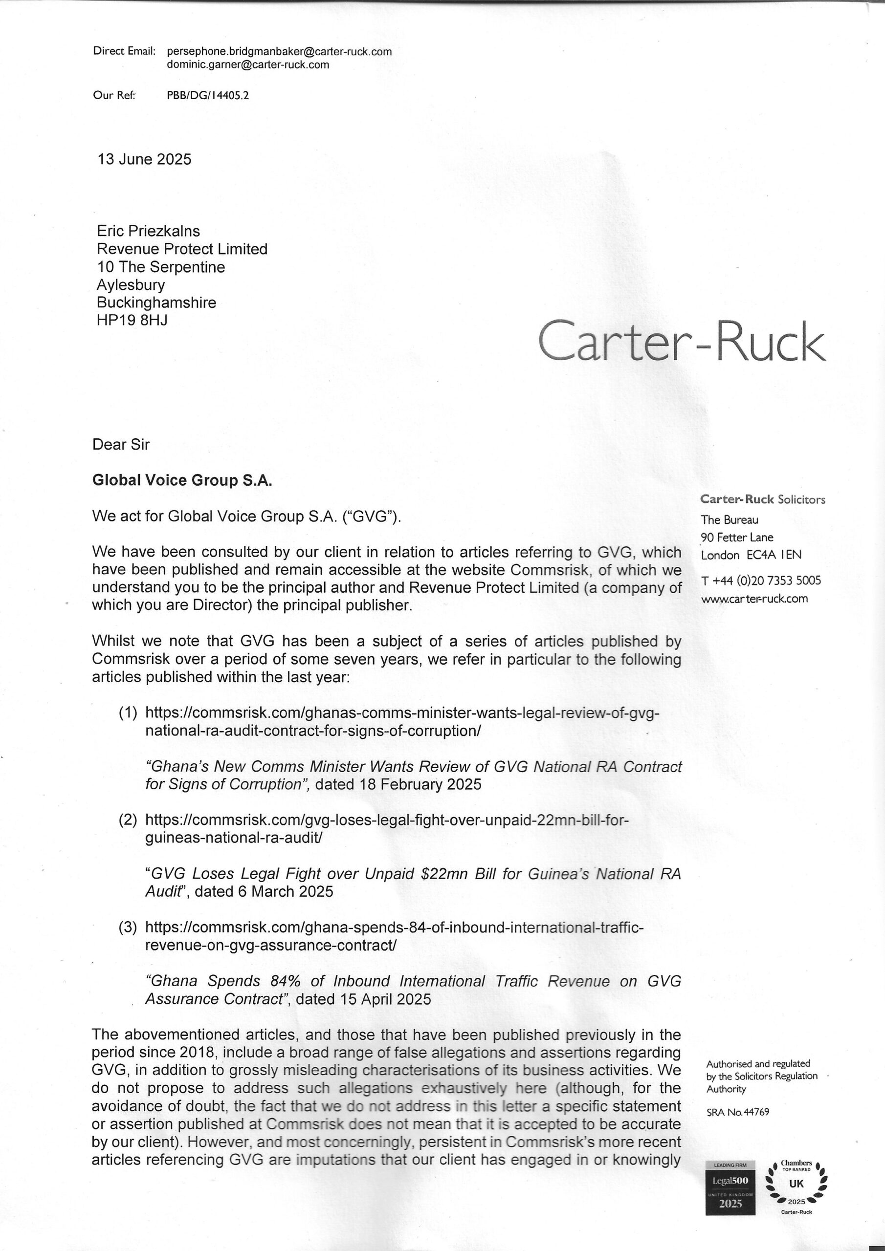 GVG Hires Top London Law Firm Carter-Ruck to Threaten Commsrisk | Commsrisk