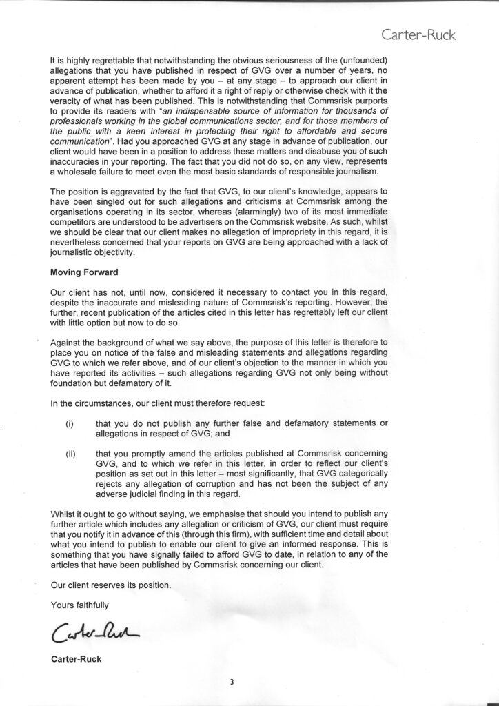 GVG Hires Top London Law Firm Carter-Ruck to Threaten Commsrisk | Commsrisk